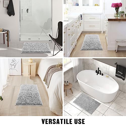 MitoVilla Light Grey Bathroom Rugs, Soft Chenille Small Bath Mats for Bathroom Non Slip, Thick Washable Plush Bath Rugs, Modern Absorbent Shower Bathroom Floor Mat, 17" x 24"