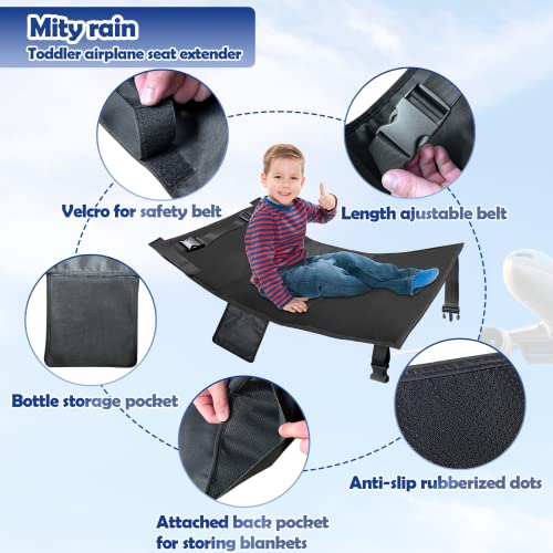 Mity rain Airplane Seat Extender for Kids, Portable Footrest, Baby Airplane Bed with Side Pockets, Flying Travel Essentials with Extended Area 11×4.7 in for Leg Rest & Lie Down(Black)