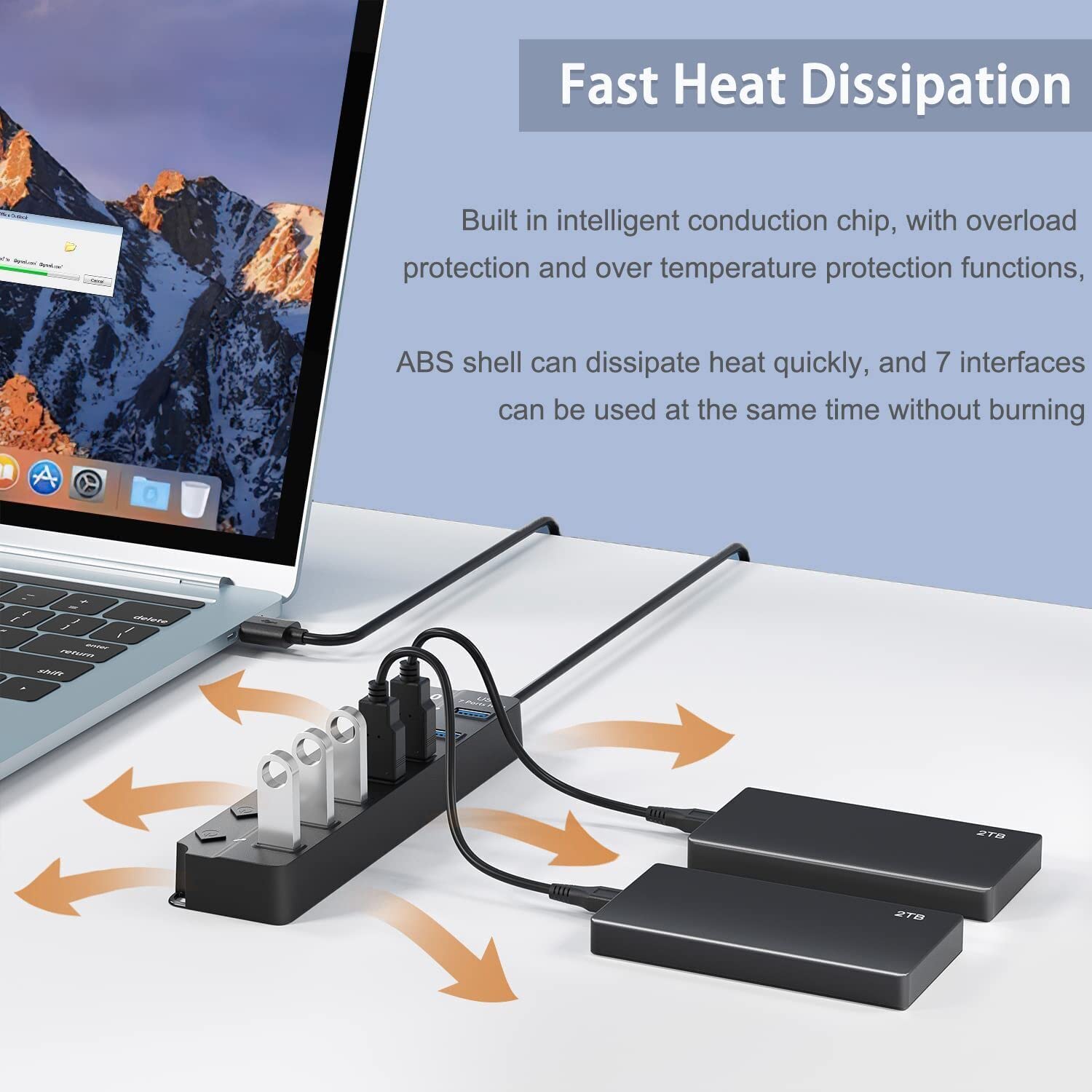 USB 3.0 Hub, AKWOR 7-Port USB Hub Splitter with Individual Switch and LED Indicator Light for Laptop, PC, MacBook, Mac Pro, Mac Mini, iMac, Surface Pro and More-1FT