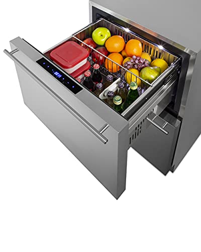 Summit Appliance SPRF34D 24" Wide 2-Drawer Refrigerator-Freezer; 3.9 cu.ft. Capacity; Frost-free Operation; Built-in Capable; Stainless Steel Construction; LED Lighting and Adjustable Drawer Dividers