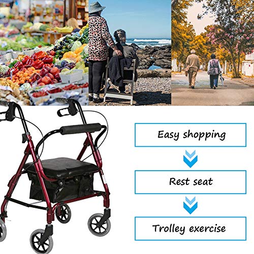 Walker,Rollator Lightweight Folding Walker with Seat 4 Wheeled Walking Frame with Brakes Carry Bag Adjustable Height Perfect for Indoor and Outdoor Outdoor