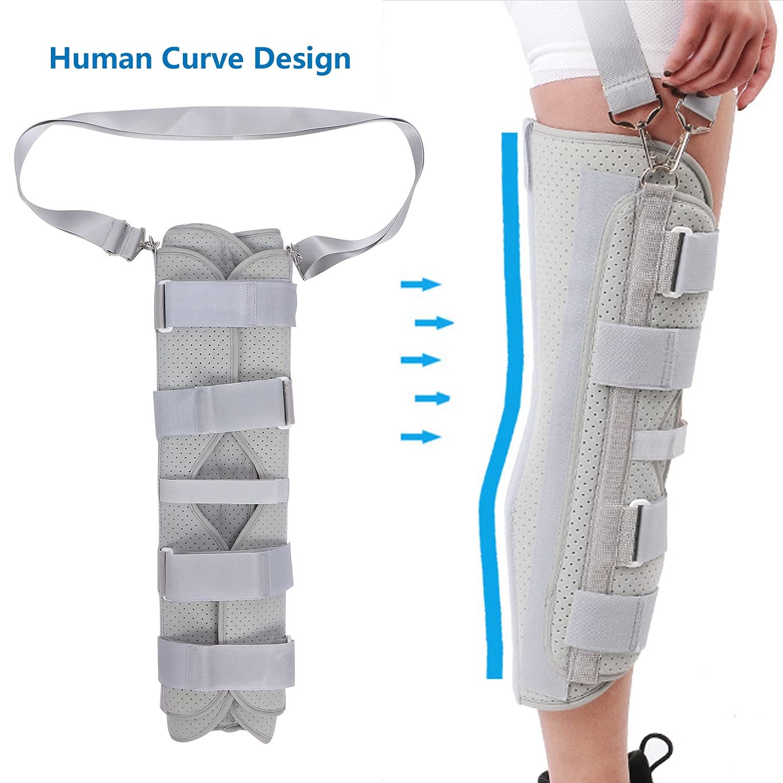Knee Brace, Knee Immobilizer Brace with Shoulder Adjustable Sling Knee Splint Support for Knee Injury Surgery