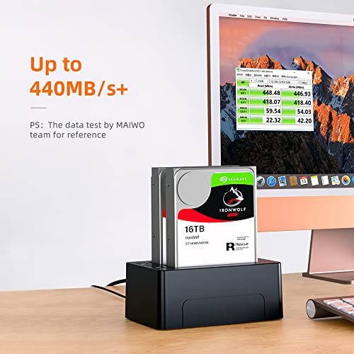 USB 3.0 to SATA Dual-Bay External Hard Drive Docking Station for 2.5 or 3.5 Inch HDD/SSD. Support Offline Clone Duplicator, UASP, and Auto Sleep Function. Black K3082