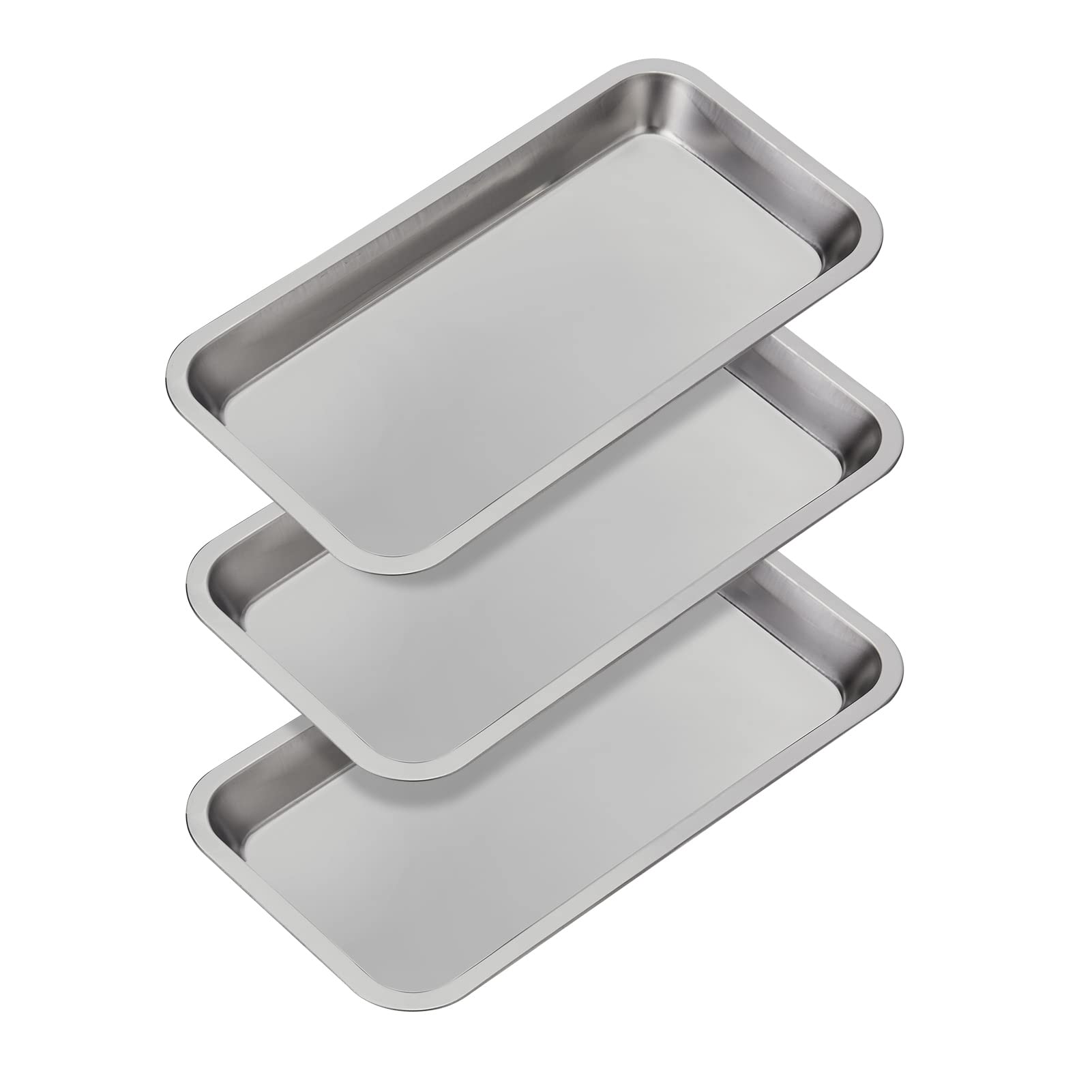 XCRUI 3 Pack Surgical Tray, Stainless Steel Tray for Tattoo, Bathroom, Lab Instrument Supplies