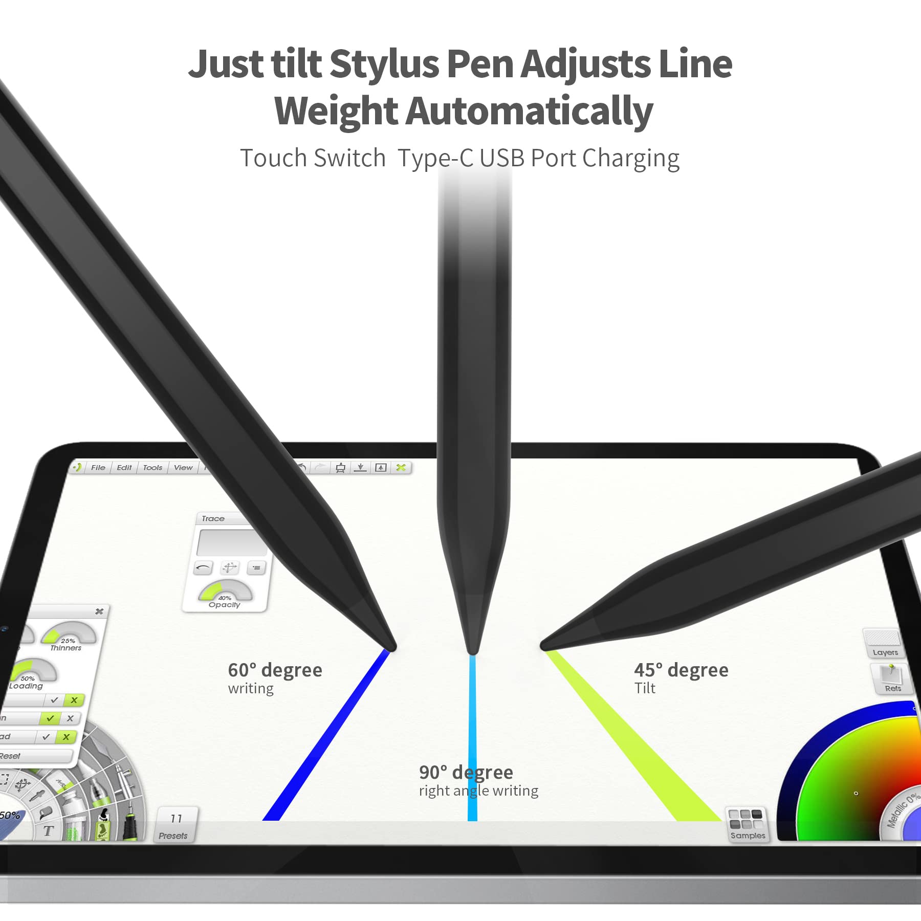 Stylus Pen Compatible with Apple Pencil 2nd Generation, iPad Air 4th/5th, iPad Mini 5th/6th, iPad Tablets, iPad Pro 11/12.9-inch (2018-2022), Palm Rejection, Tilt, Magnetic Adsorption, Power Display