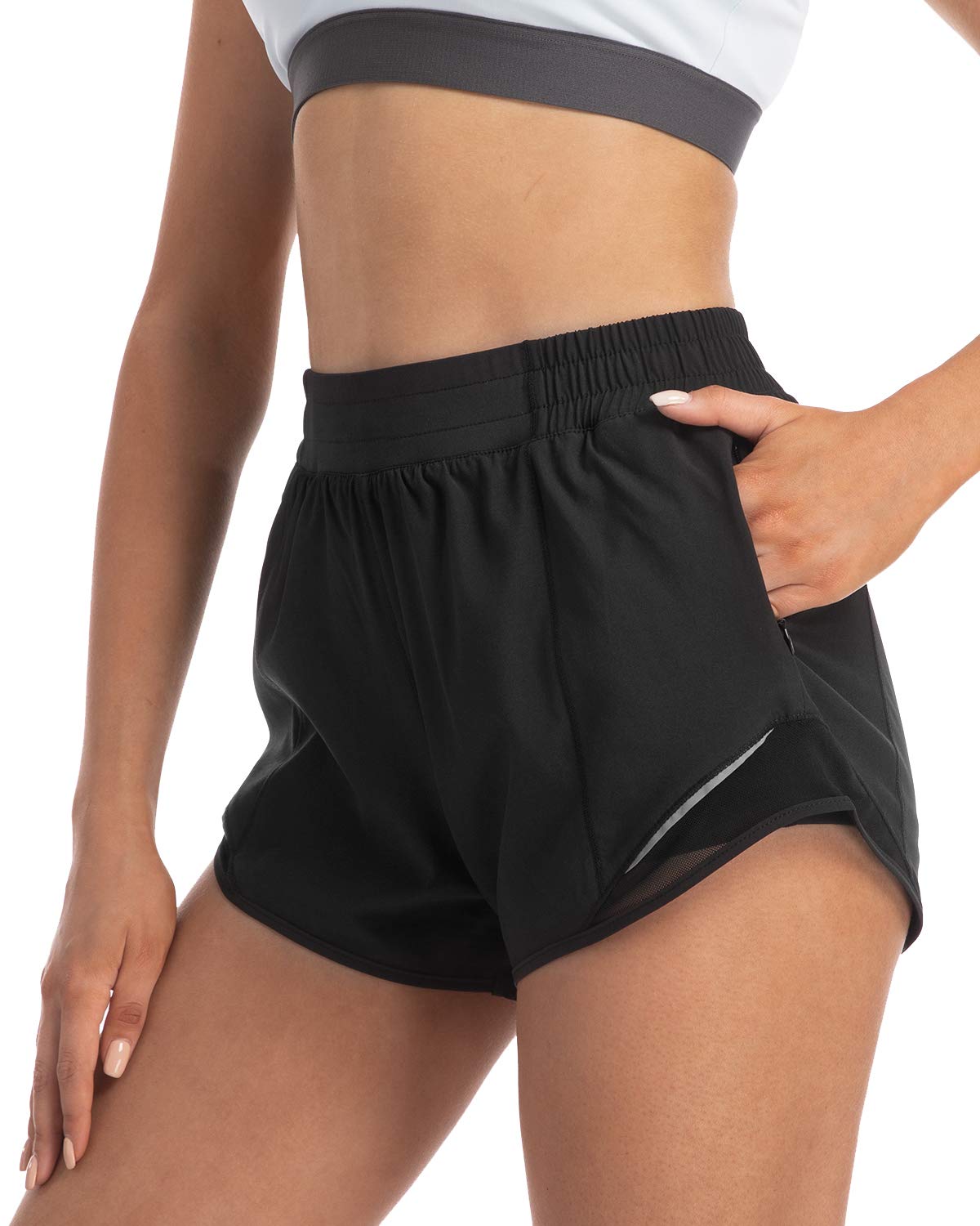 PEUSOON Women's Workout Quick-Dry Shorts, 2 in 1 Athletic Running Shorts, Elastic Drawstring Active Gym Shorts with Pockets Black