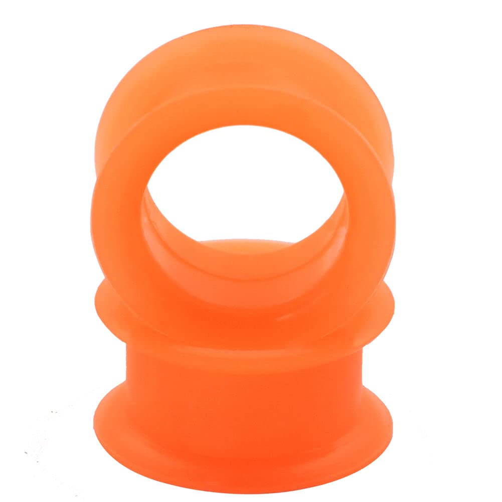Pair 3/4" (19MM) ORANGE SILICONE EYELET TUNNELS Double Flare Gauges Thin Soft Flexible Flesh Plugs (2pcs)