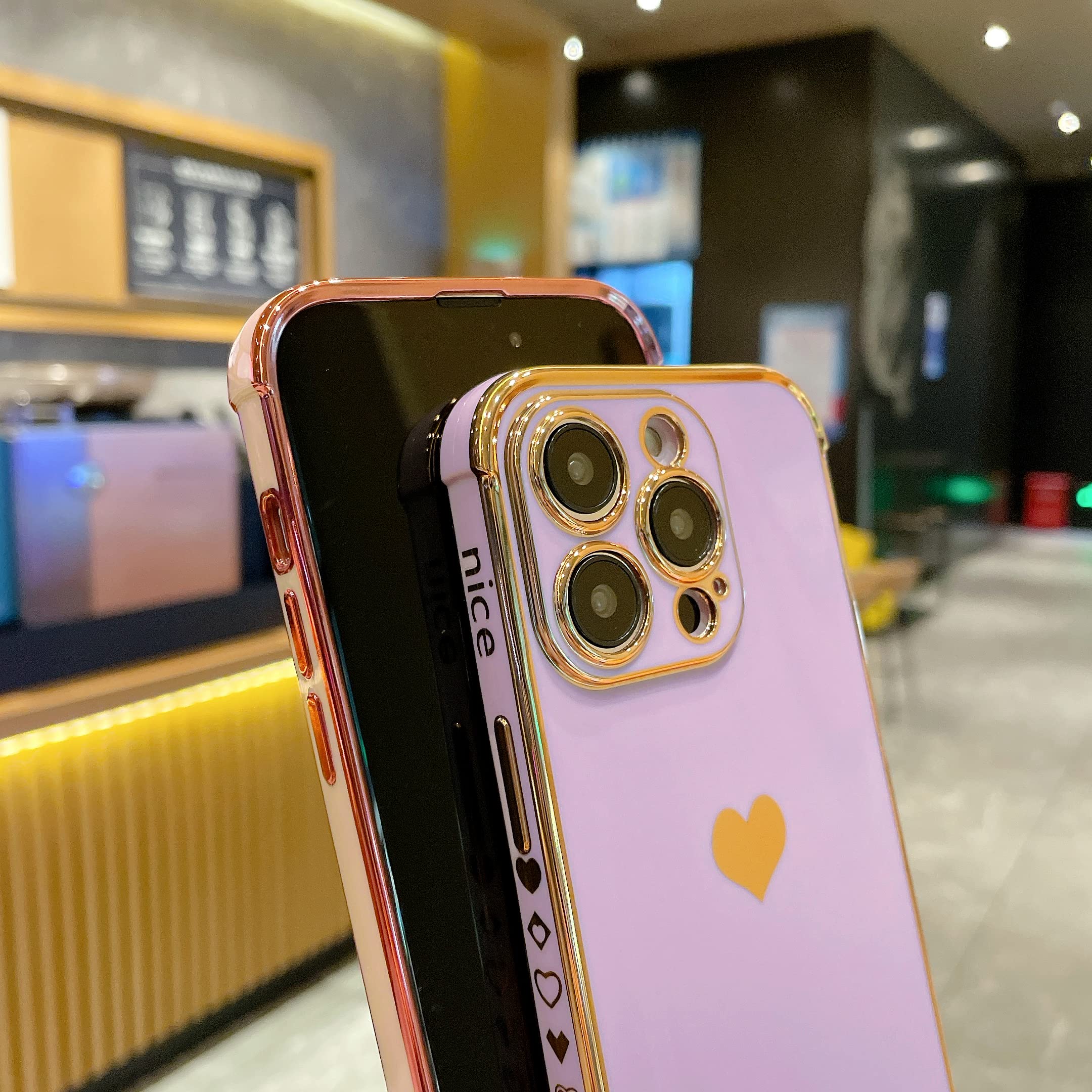 niufoey Designed for iPhone 11 Pro Max Case for Women,Luxury Love Heart Plating Phone Case with Camera Protection,Soft TPU Bumper with Small Love Pattern,Airbag Shockproof Case Cover 6.5 inch-Purple