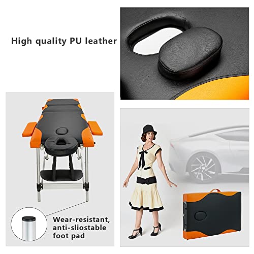 ZHYH 3 Sections 185 x 60 x 81cm Foldable Beauty Bed Folding Portable SPA Bodybuilding Massage Table Spa Bed Black
