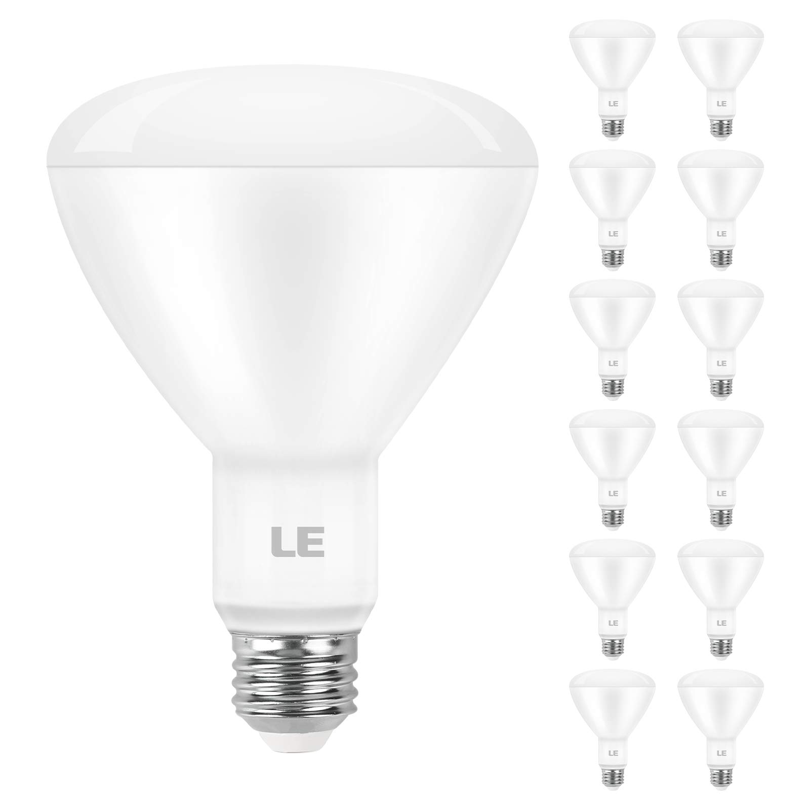 LE Recessed Light Bulbs, BR30 LED Flood Light Bulbs Indoor, Dimmable, Daylight 5000K, 65W Equivalent, E26 Medium Base, Bulged Light Bulbs for Cans, Pack of 12