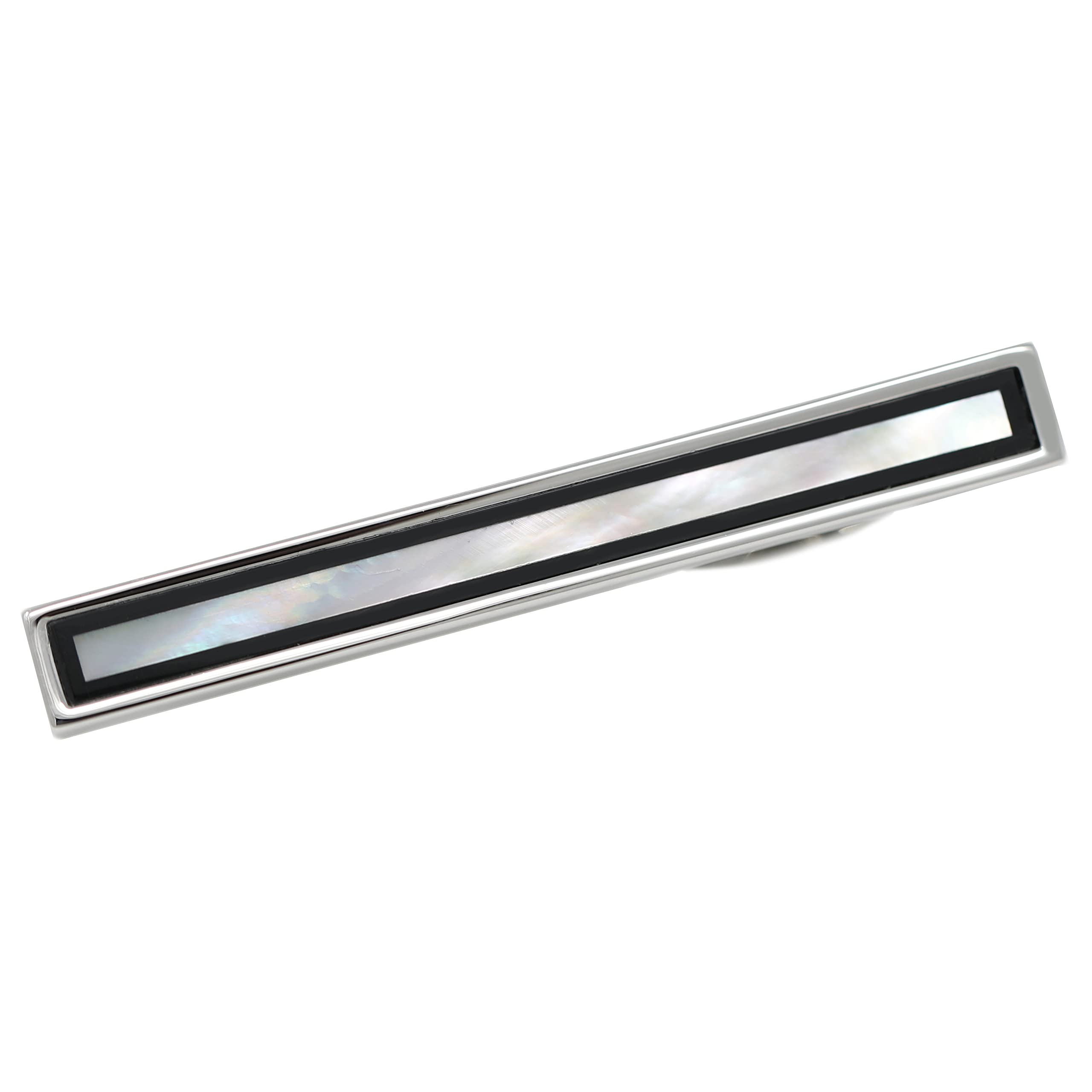 MENDEPOT Classic Mother Of Pearl With Onyx Rim Tie Clip With Box