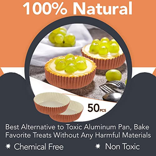 Round Paper Baking Mold 50pc, Disposable Eco- Friendly bakeware tart pans & Pie pan, Microwave Freezer Oven Safe, Providing Beautiful Forms for Bake & Serve, 3.5β x 1.25" 5oz