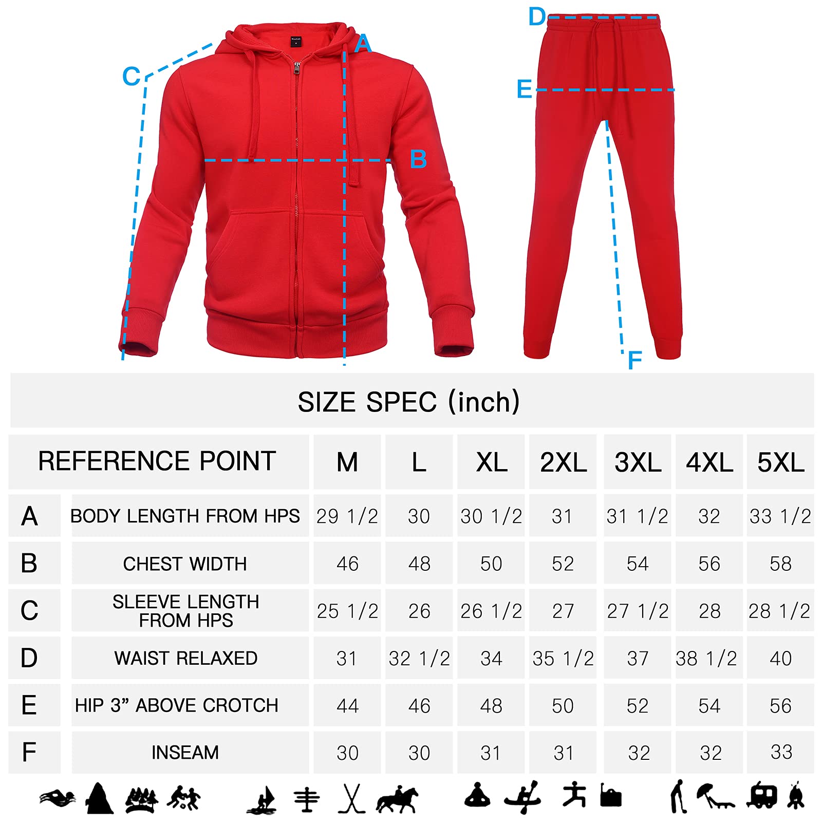Mens Tracksuits Set Athletic Long Sleeve Full Zip Jogging Suit 2 Piece Fleece Hooded Casual Sports Drawstring Sweatsuits for Men(Red,XXL)