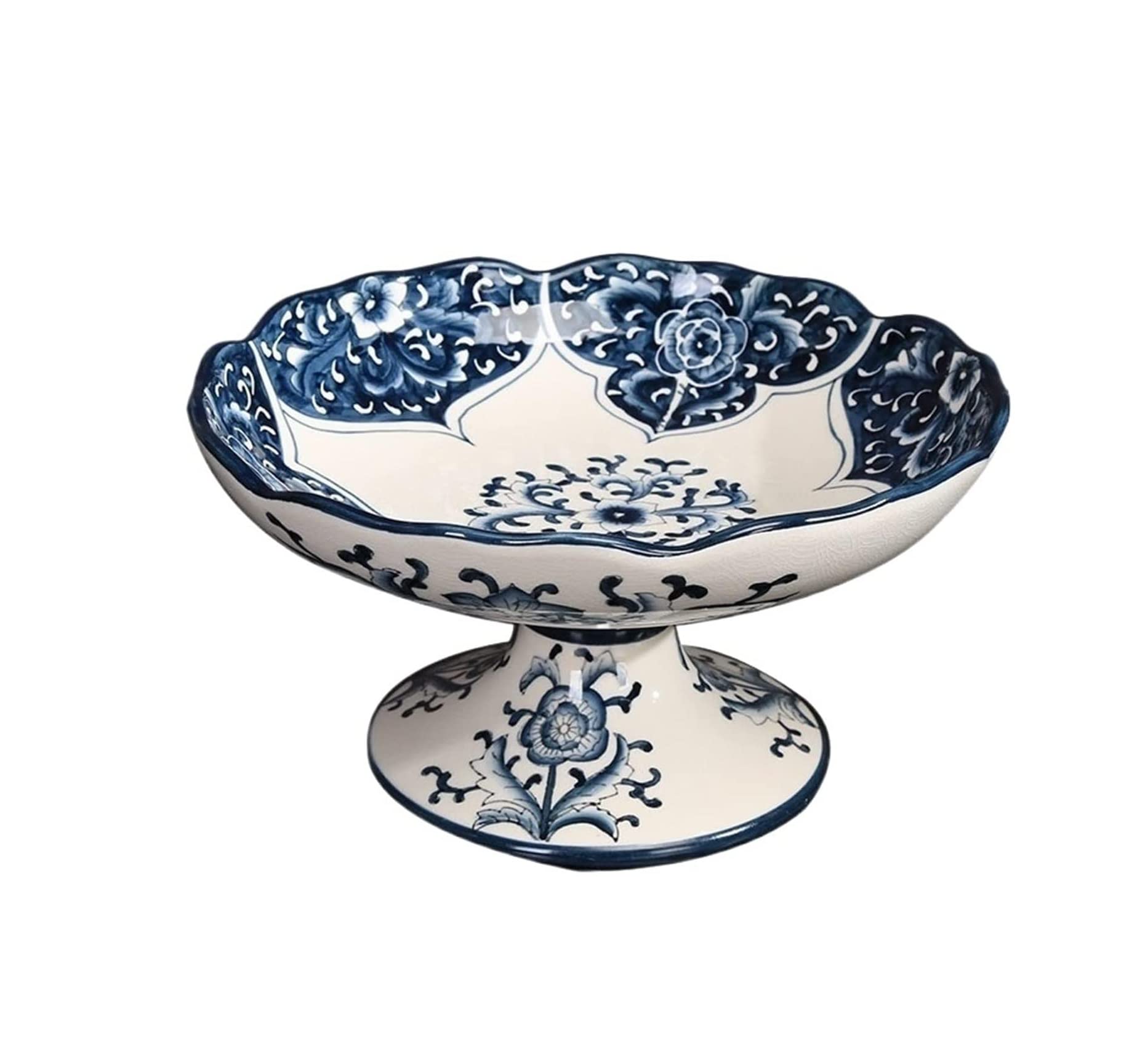 NTTNL Fruit Bowl Creative Blue and White Ceramic Fruit Plate Living Room Coffee Table Snack Dried Fruit Bowl Storage Plate Vegetable Salad Kitchen