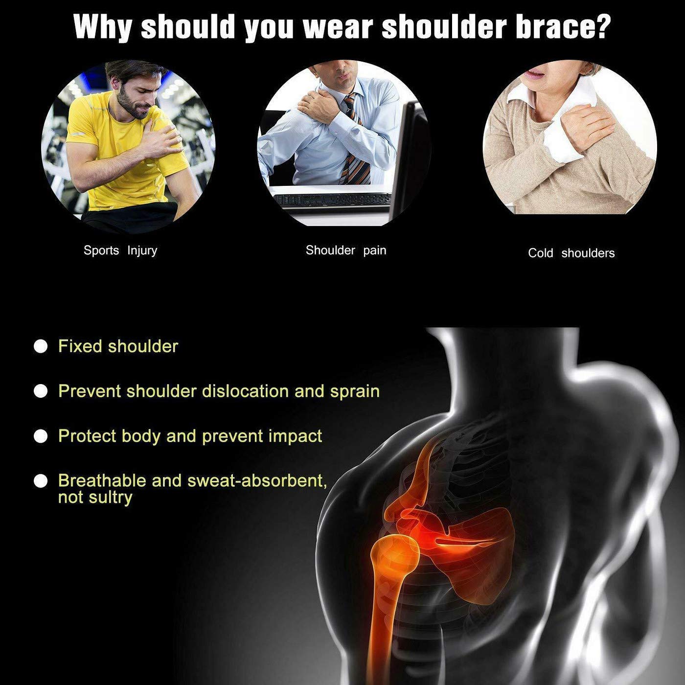 Ksmiley Shoulder Brace for Men and Women Torn Rotator Cuff Compression Sleeve Wrap Arm Strap Immobilizer Support Relief for Sports Shoulder Injuries, Pain, Tendonitis, One Size,Left
