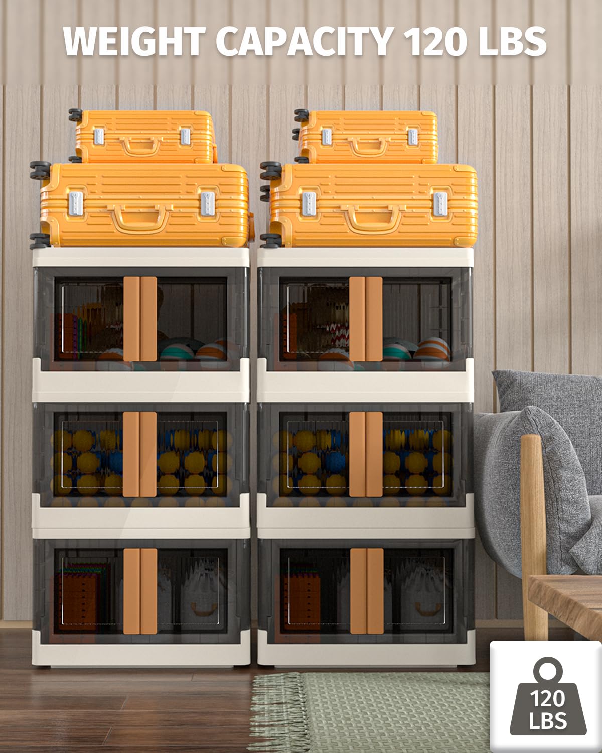oyenbboi Collapsible Storage Bins with Lids, Stackable Storage Bins with Door, Foldable Plastic Storage Containers with Wheels (8.4 Gal - 3 Pack)