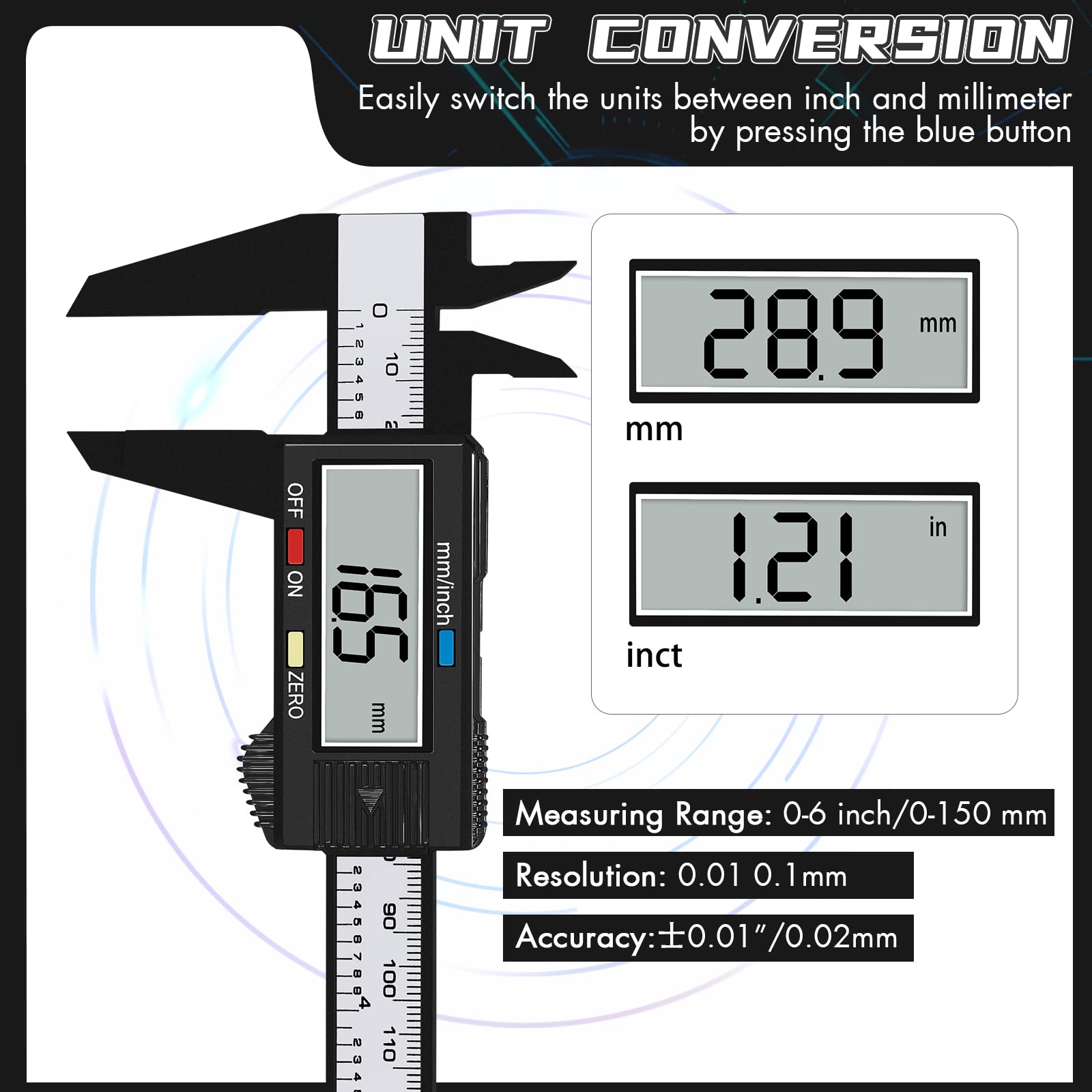 Simhevn Electronic Digital Caliper, LCD | 0 to 6 inch Inch and Millimeter Conversion, Automatic Shutdown Function, Very Suitable for home/jewelry/3D Printing/DIY Measurement, etc