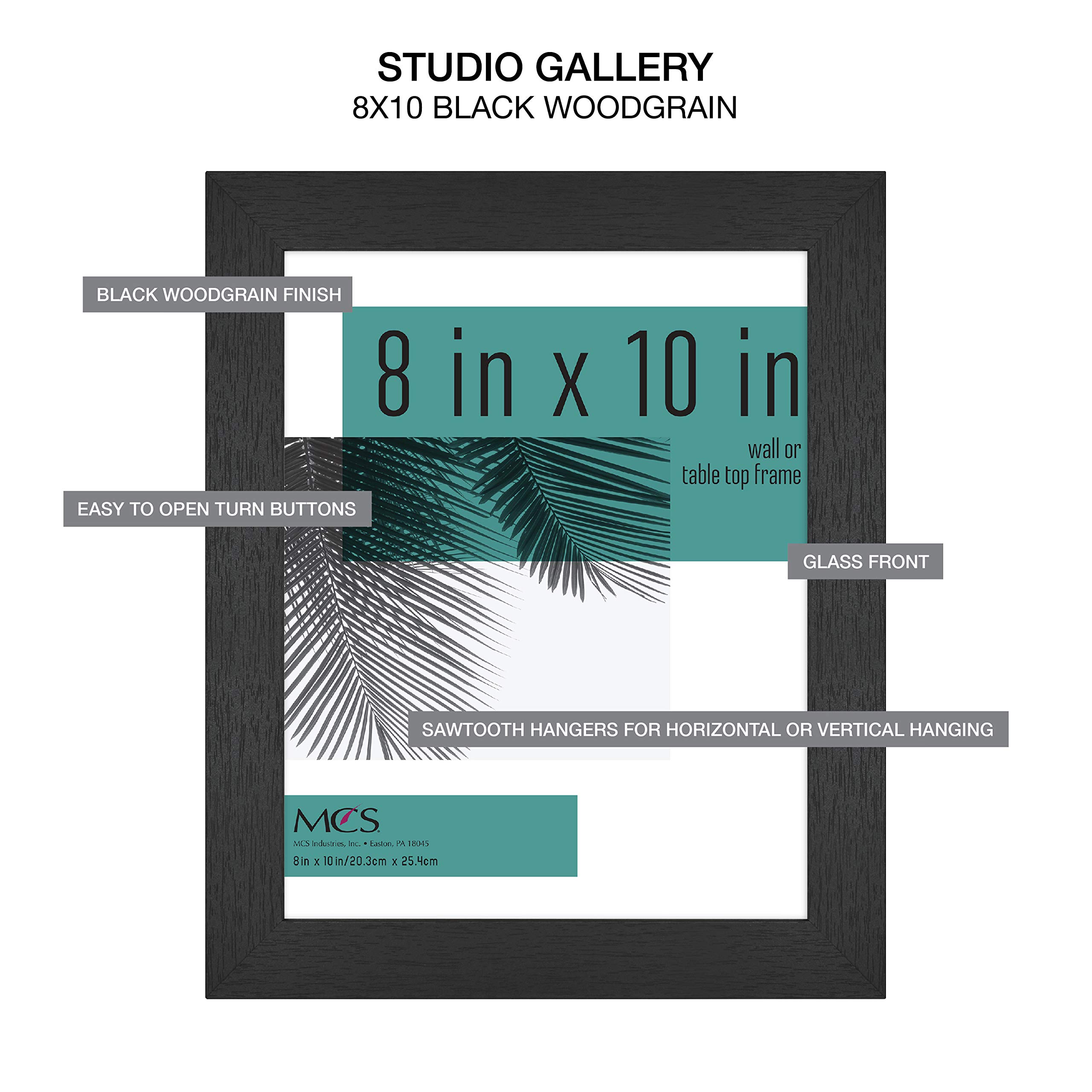 MCS Studio Gallery 8x10 Picture Frame Black Woodgrain, Vertical & Horizontal Wall Hanging & Easel for Tapletop Display, Rectangle Photo Frame for Photos, Posters & Art Prints (1-Pack)