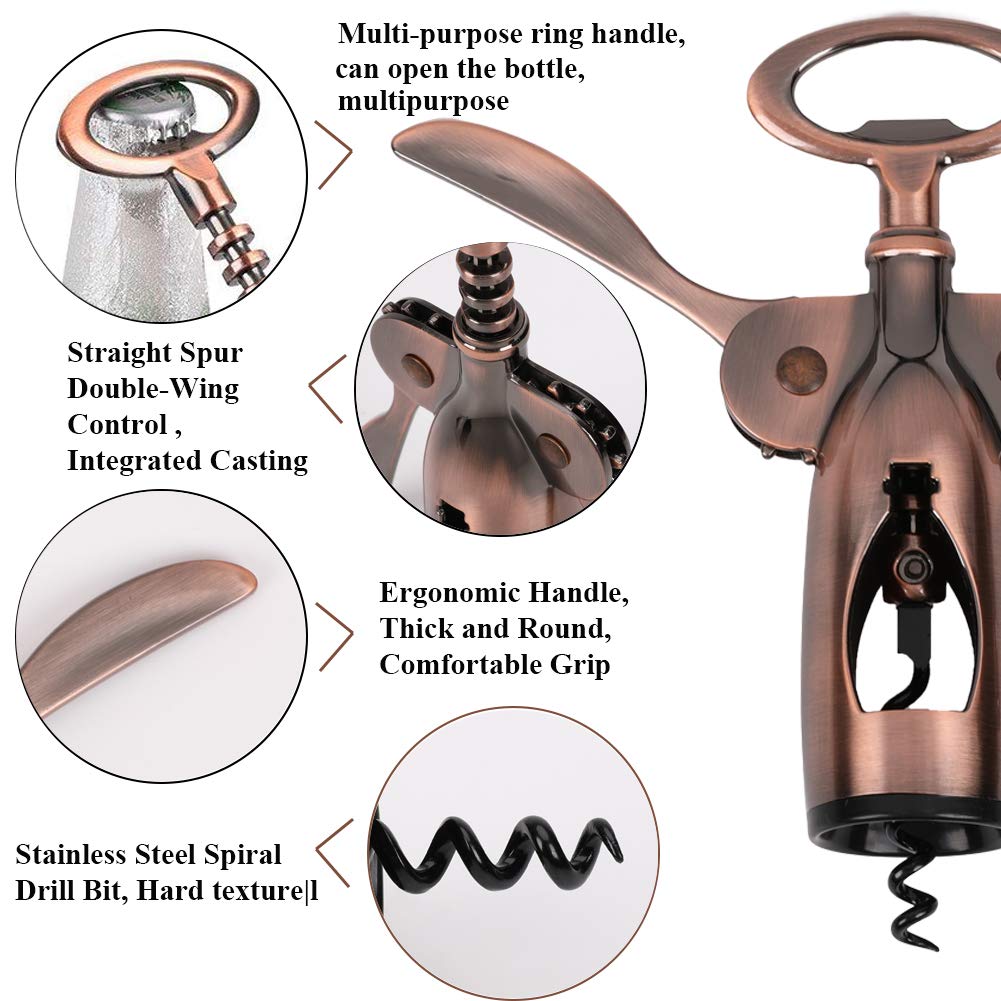 OBALY Wing Corkscrew, Wine Bottle Opener Set of 3 Pieces, Equipped with Bronze Multi-Functional Bottle Opener, Wine Stopper and a Foil Cutter