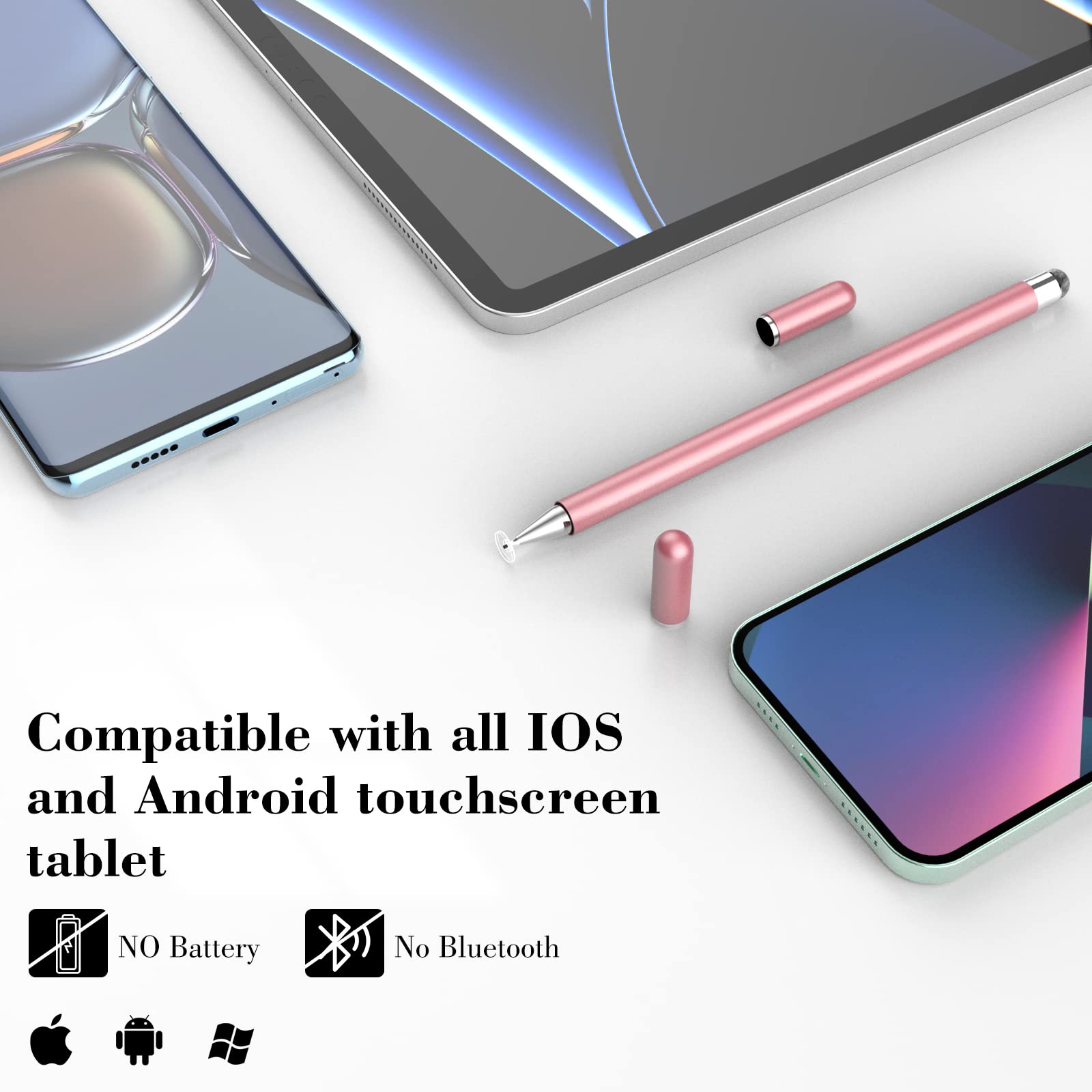 Stylus Pens for iPad(2 Pack) - MEKO 2 in 1 High Sensitivity Stylus Pencil for All Touch Screens with Magnetic Caps Compatible with Apple iPad, iPhone, Android, Microsoft Tablets -White/Rose Gold