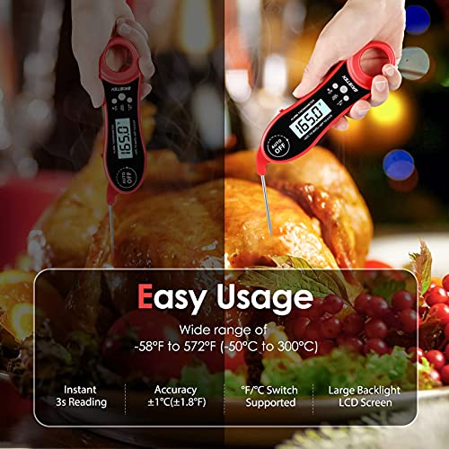 Rechargeable Digital Meat Thermometer, Oven Safe Food Thermometer Dual Probes for Cooking, All Waterproof with Alarm Function&Backlight for Grilling, Smoking, Frying, Baking, Kitchen, Oven