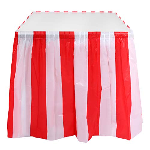 Pangda 2 Pieces Red White Striped Table Skirt Circus Theme Table Skirt for Carnival Home Decoration Party Supplies