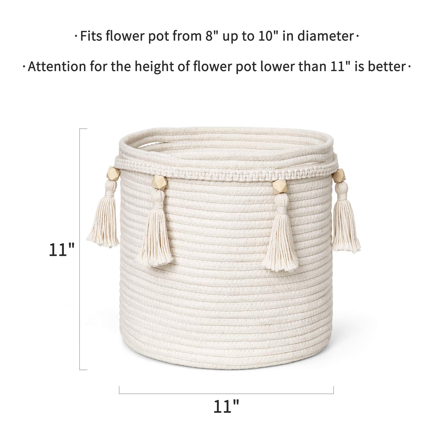 Mkono Macrame Decorative Cotton Rope Basket and Hanging Wall Mirror Boho Decor for Bedroom Living Room Apartment Office Dorm, Set of 2