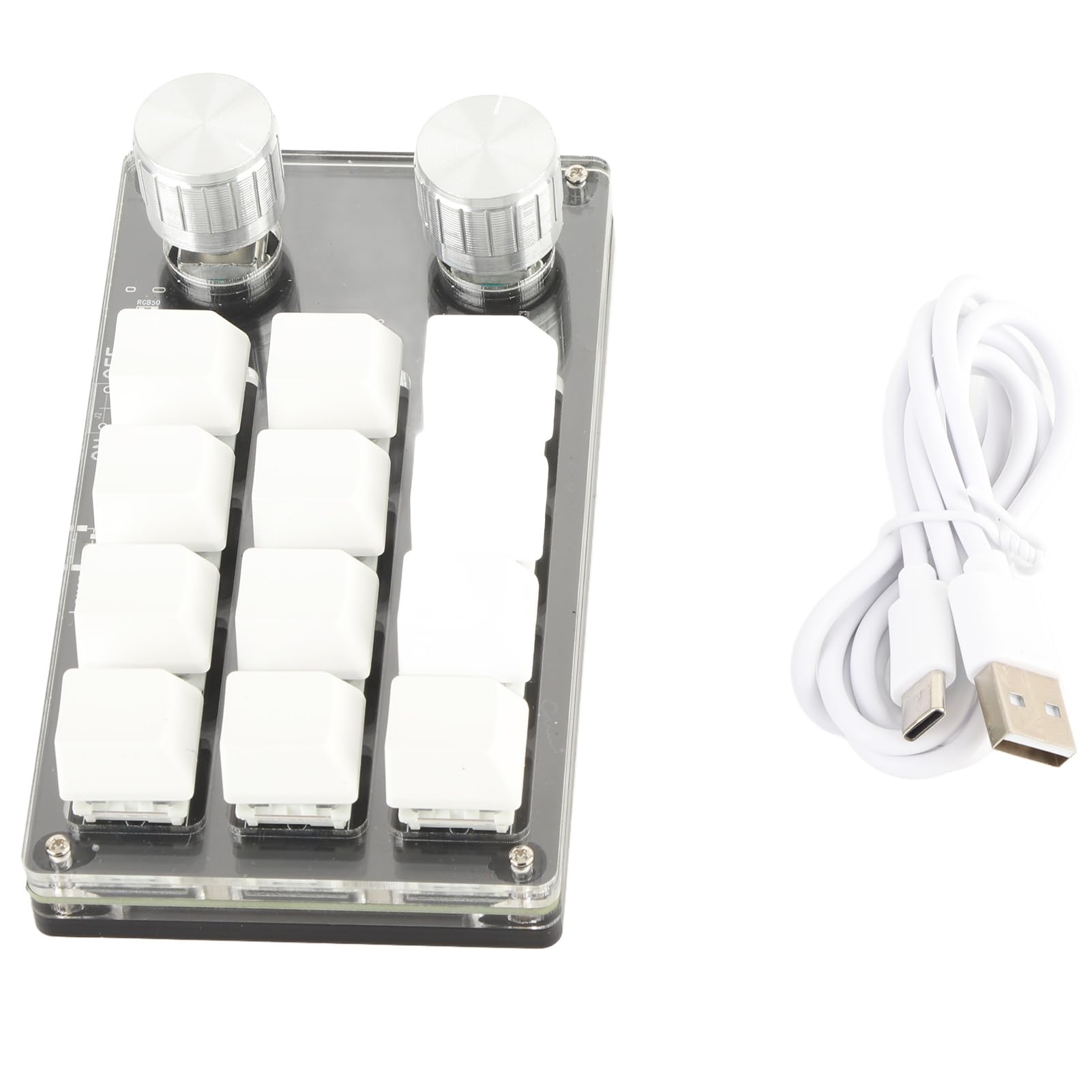 SUCIE One Handed Programmable Macro Keyboard, 12 Key RGB Mini Gaming Keyboard with 2 Knobs, DIY Multifunctional Shortcut Keypad Macro Keys PBT Keycaps for PC Computer Office(White)
