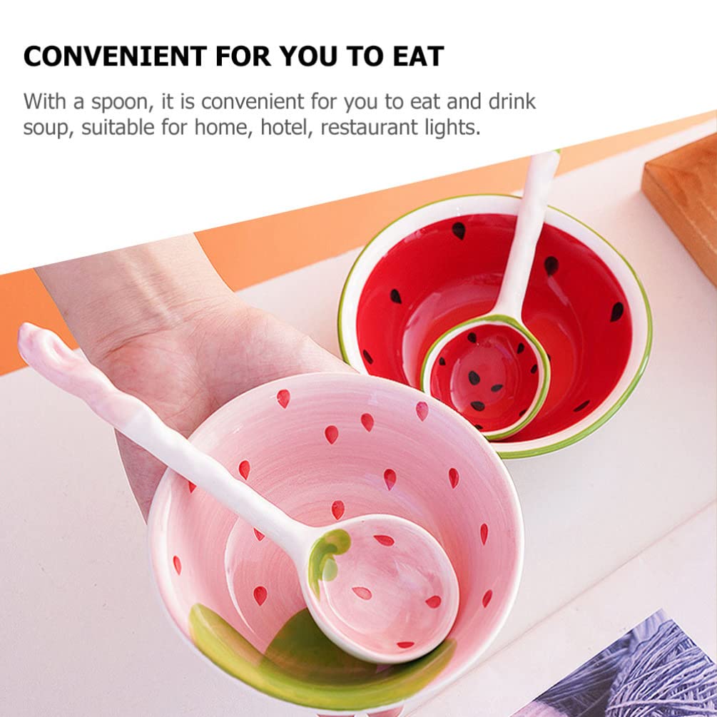 Porcelain Bowl Ceramic Appetizer Plate Watermelon Shape Rice Soup Bowl with Spoon Dessert Salad Pasta Bowls Food Serving Tray for Fruit Cheese Dessert Snack Soup Cereal Bowl