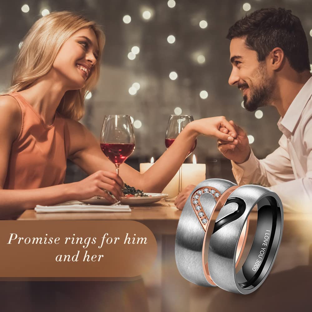 Nobelook Personalized Promise Rings Matching Rings, Custom Couples Rings Set Stainless Steel His & Hers Engagement Rings for Valentines Day Couples Jewelry Wedding Bands (Silver 1 - couple)