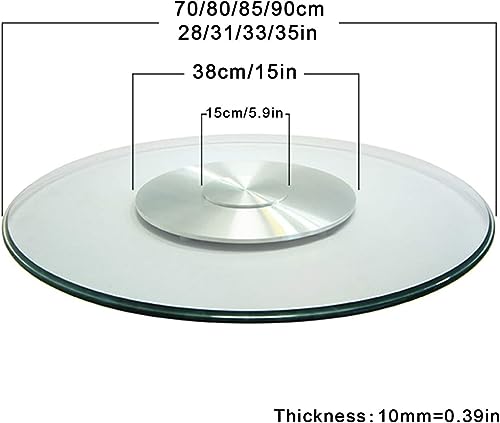 Lazy Susans Turntable 10mm Tempered Glass Turntable, Round Rotating Tray For Kitchen Dining Table Serving Plate Large Silent Tabletop Organizer, Silent/Not Tilted (Size : 80cm/31in)
