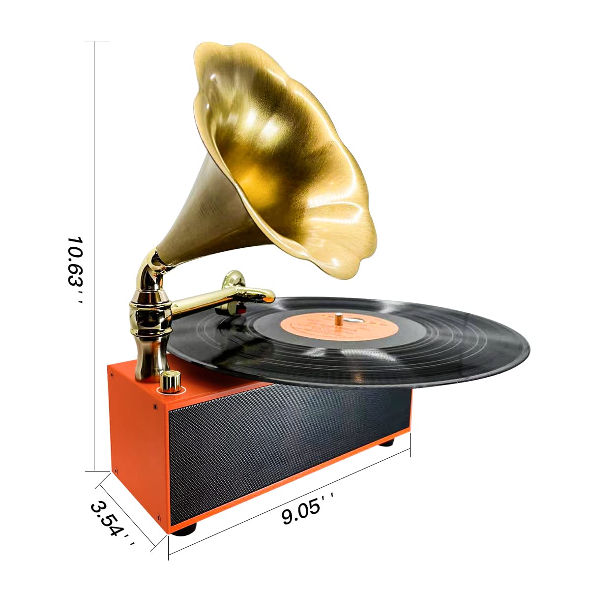Mini Vinyl Record Player with Classic Yet Modern Design, 2 Built-in Stereo Speakers with Bluetooth Function for Entertainment and Home/Office Decoration (Orange)