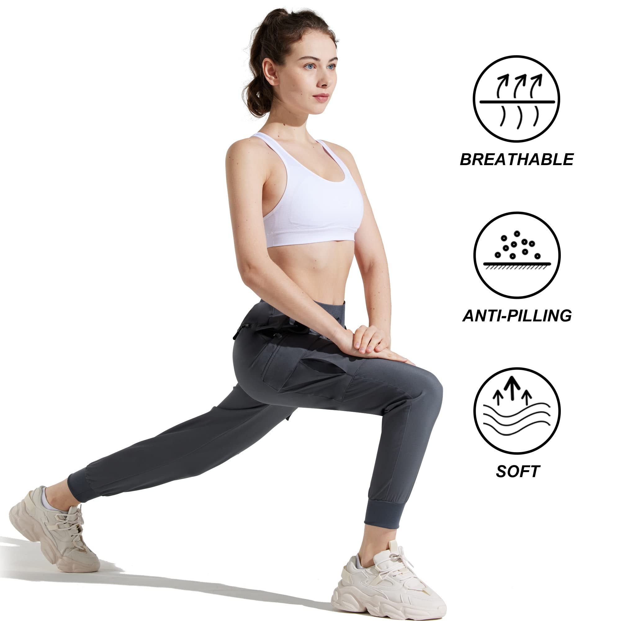 M MAROAUT Women's Hiking Pants Athletic Cargo Joggers with Zipper Pockets