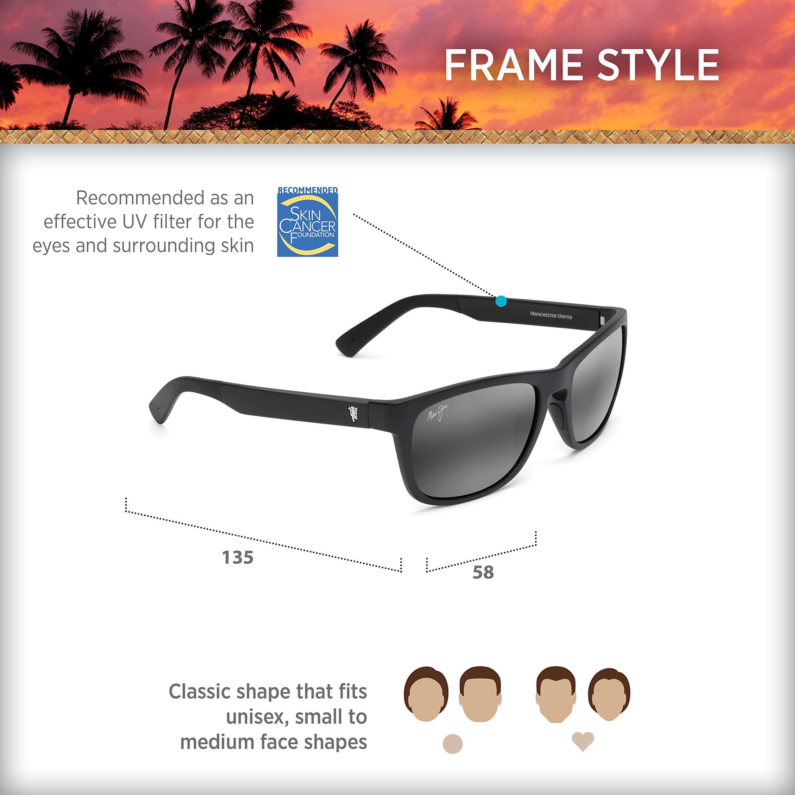 Maui Jim Men's and Women's South Swell Polarized Classic Sunglasses, Black Matte w/Black Rubber UTD/Neutral Grey, Medium