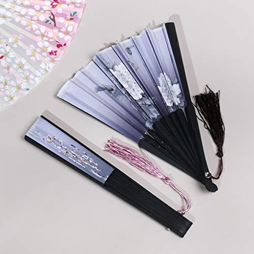 PBLCYUT Ornaments Chinese Style Dance Wedding Party Lace Silk Folding Hand Held Flower Fan Portable Folding Fan (Color : D)