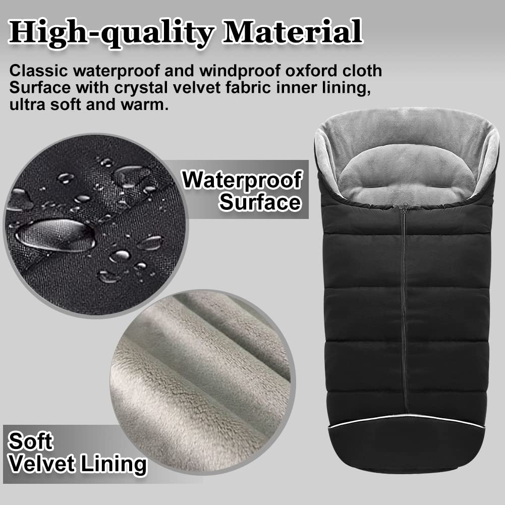 XIFAMNIY Toddler Multi-Use Water Proof Oudtoor Universal Drawstring Large Stroller Bunting Bag, Winter Baby Warm Stroller Bunting Bag, Suit for 6-24M（ Black Drawstring）