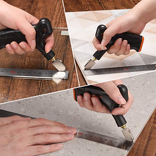 THINKWORK Glass Cutter Tool Kit, Tile Cutter Hand Tool, Easy Glide Glass & Tile Cutter DIY Home Kit(2 Blades & 4 Pads)