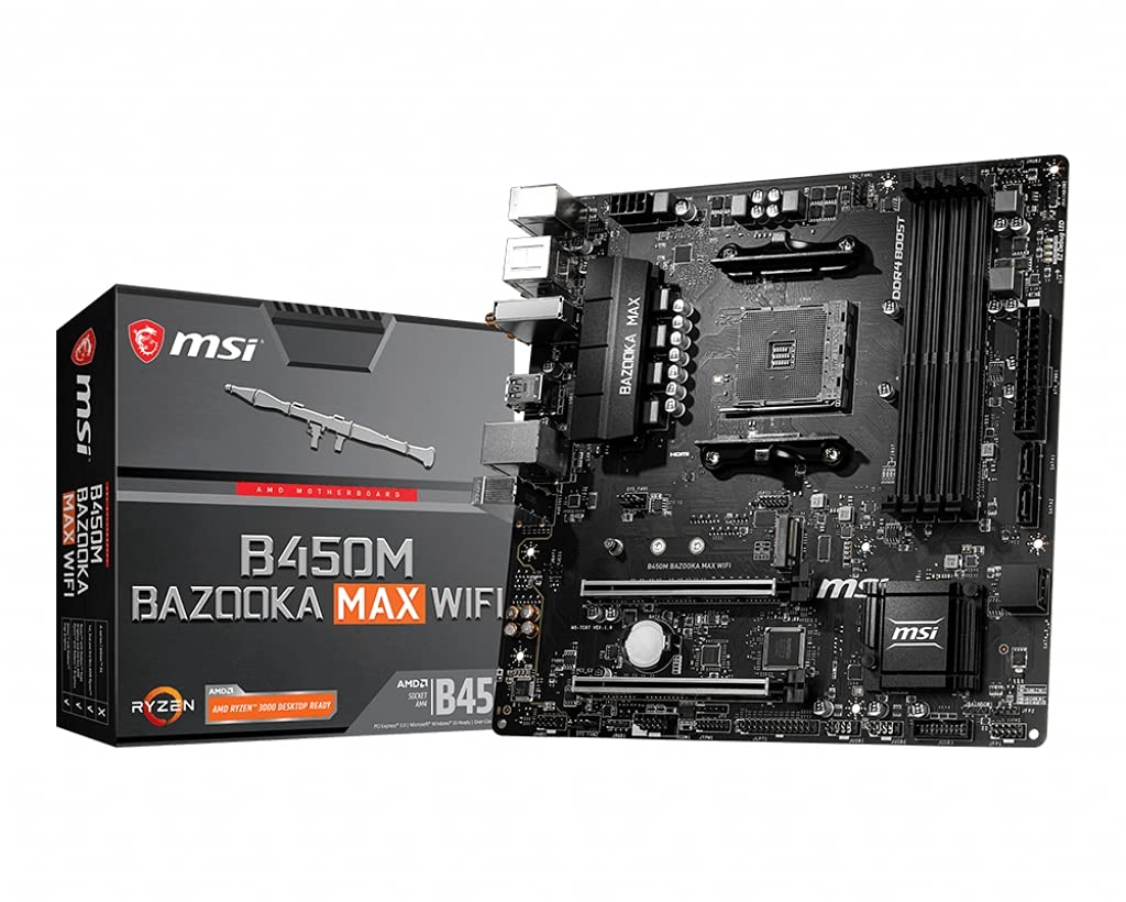 MSI Arsenal Gaming AMD Ryzen 1st, 2nd, and 3rd Gen AM4 M.2 USB 3.2 DDR4 HDMI WiFi Micro-ATX Motherboard (B450M Bazooka MAX WiFi)