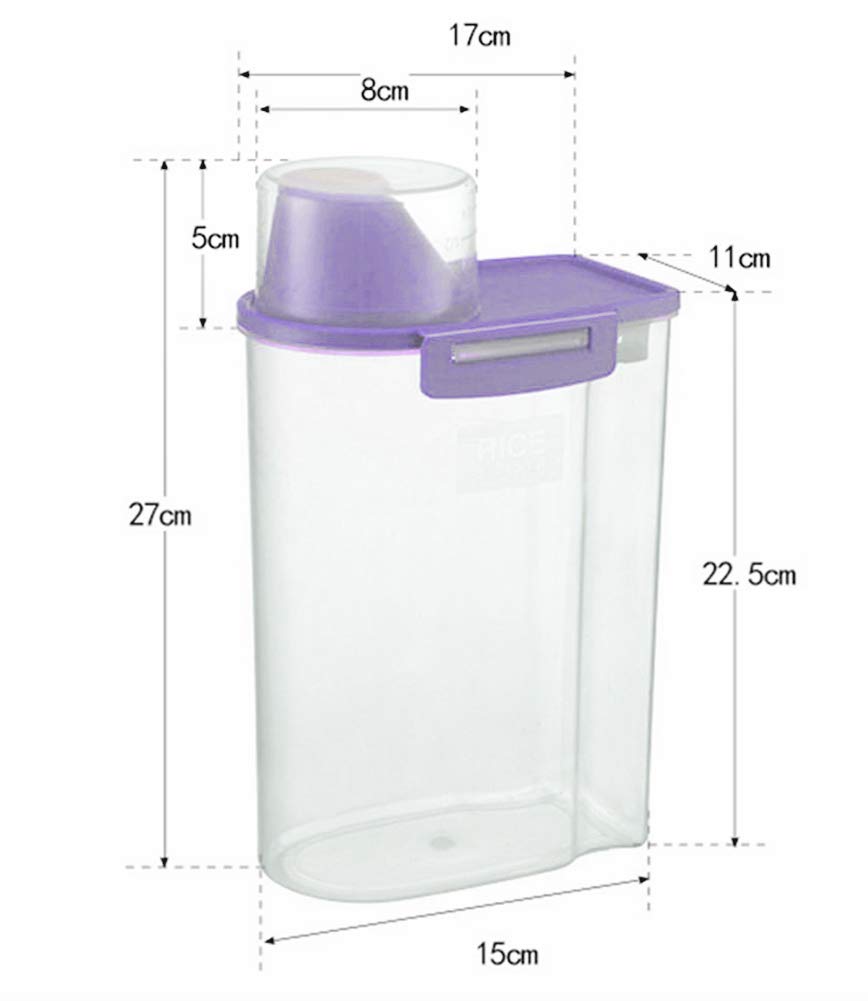 Pet Food Storage Container with Measuring Cup, Pour Spout and Seal Buckles Food Dispenser for Dogs Cats (Purple) 2.5L