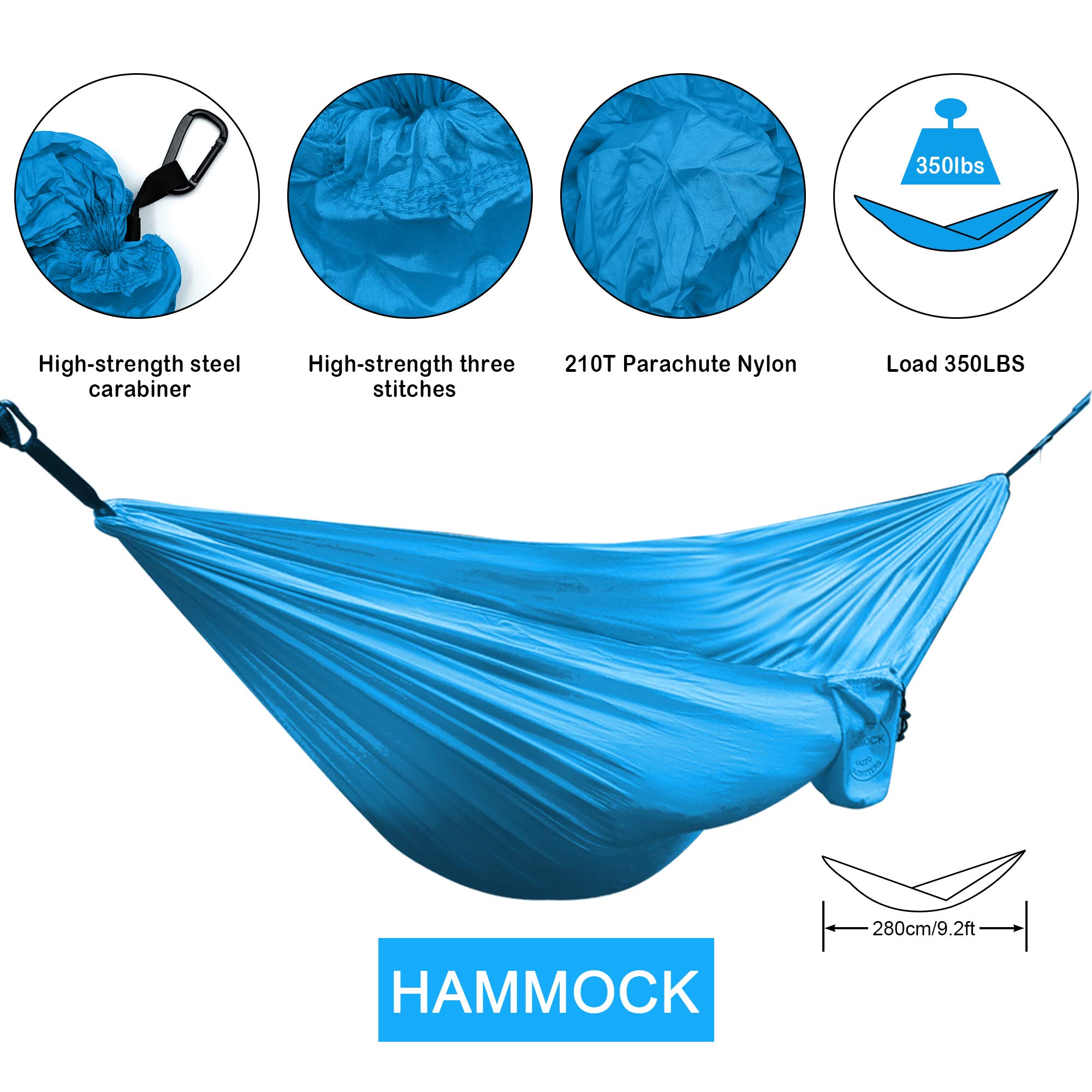 LAZZO Camping Hammock Set All-Inclusive,Single Hammock, Net,Tarp,Suspension,Guyline,Stakes and Backpack,Perfect for Backpacking,Camping,Hiking & Yard (Blue, 9.2)