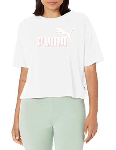 PUMA Women's Essentials Cropped Logo Tee, White, Large