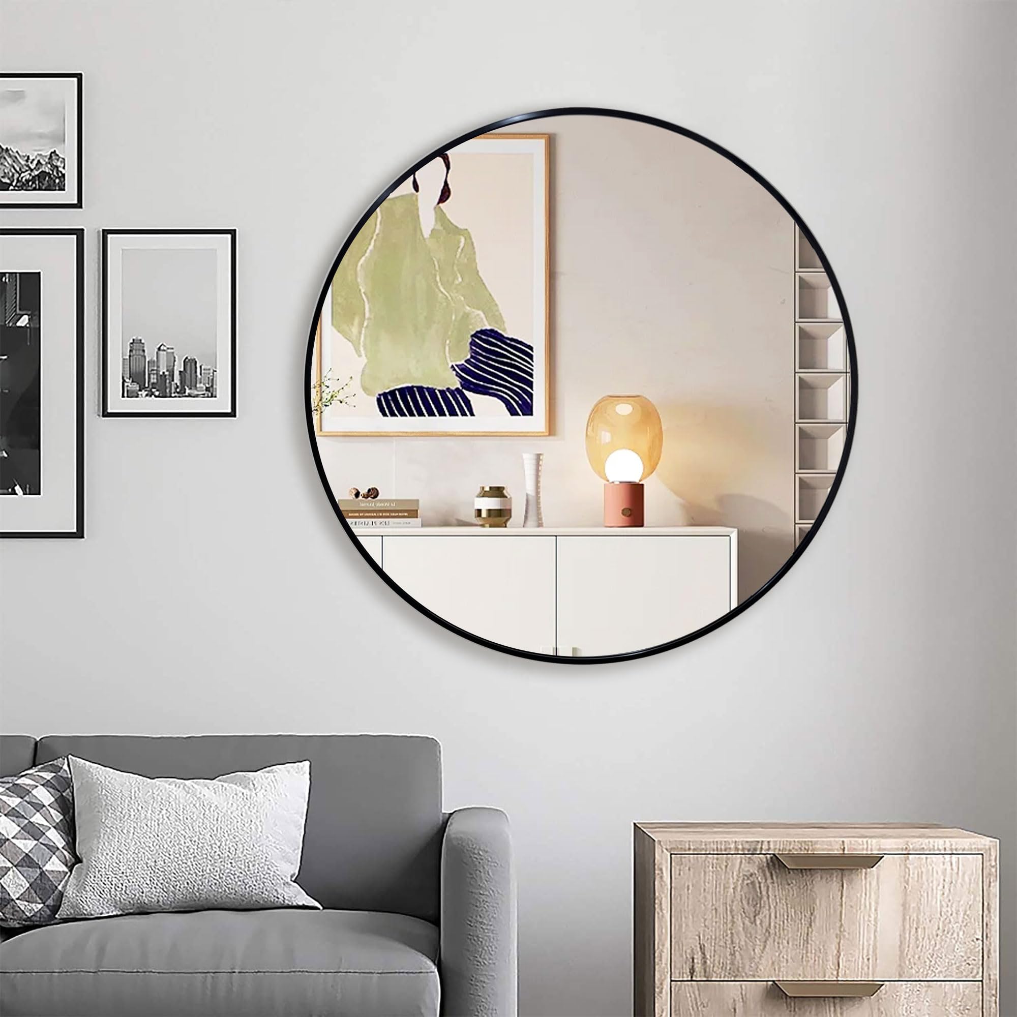 UMZODO 30 Inch Frameless Beveled Edge Circle Wall Mirror for Bathroom, Vanity, Bedroom (30 Inch)