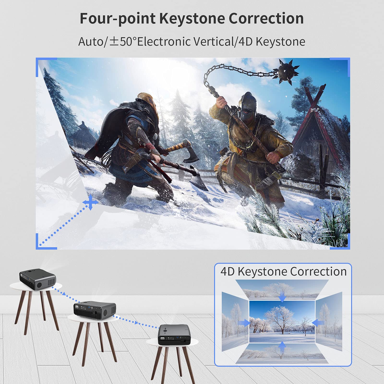 Native 1080P 5G WiFi Bluetooth Projector,10000LM Full HD Movie Projector Android OS, 200" Display Outdoor Movie Projector Support 4k Home Theater Wireless Mirroring for Smartphone/PC/TV Stick/HDMI/USB