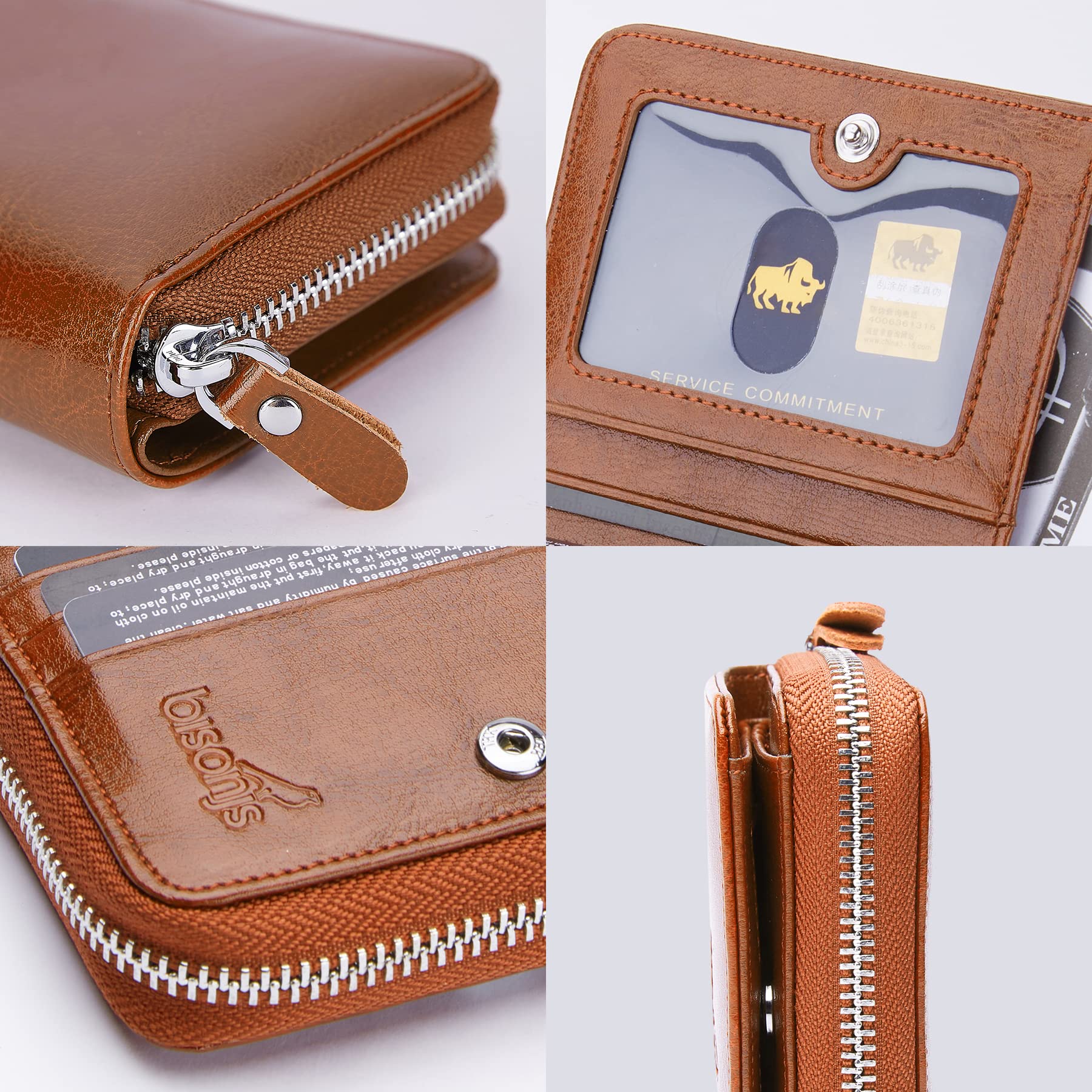 Small Wallets for Women Credit Card Wallet Bifold Compact Card Holder Genuine Leather Card Cases RFID Blocking Wallet with ID Window Brown Yellow