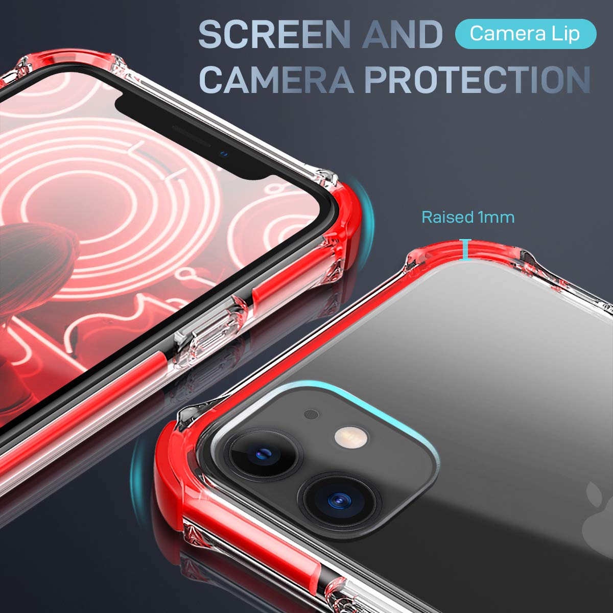 MATEPROX Compatible with iPhone 11 Case Clear Heavy Duty Protective Crystal Back Cover with Shockproof Bumper Case for iPhone 11 2019 6.1(Red)