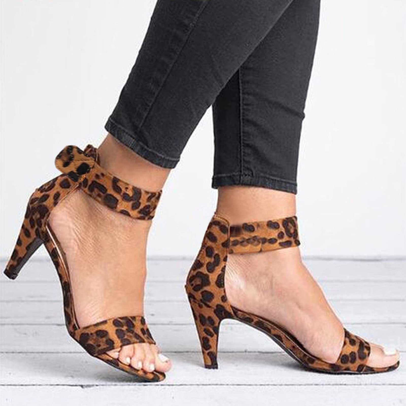 NOLDARES Block Heel Sandals for Women Summer Sandals Ankle Strap Hook and Loop Pumps Roman Thin High Heels Sandals