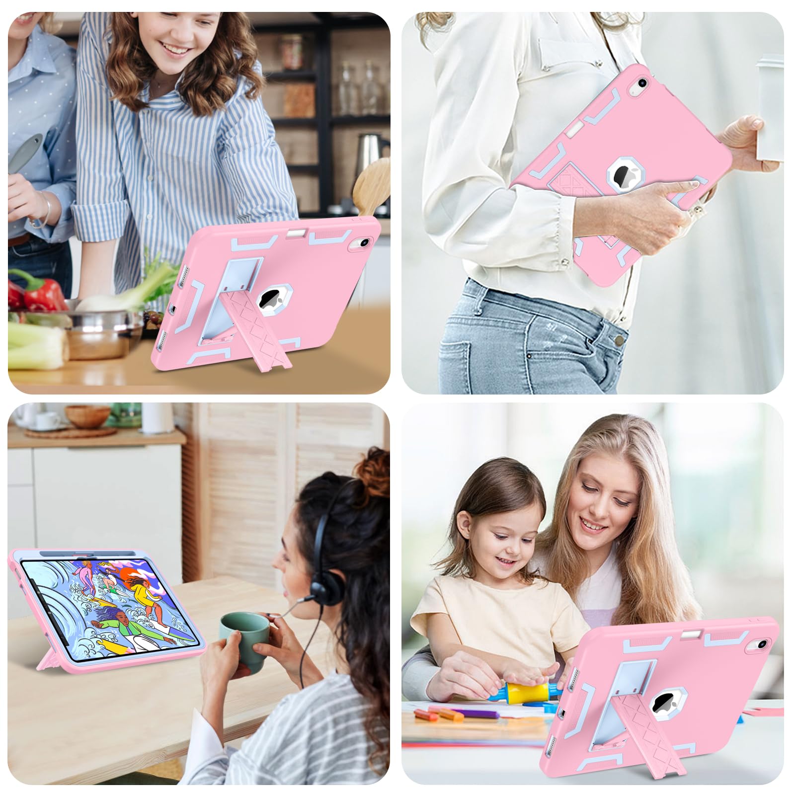 Telaso iPad 10th Generation Case 10.9 inch 2022, iPad 10 Case with Kickstand 3 Layers Heavy Duty Hybrid Soft Silicone Shockproof Protective Case with Pencil Holder for iPad 10th Gen, Pink/Purple
