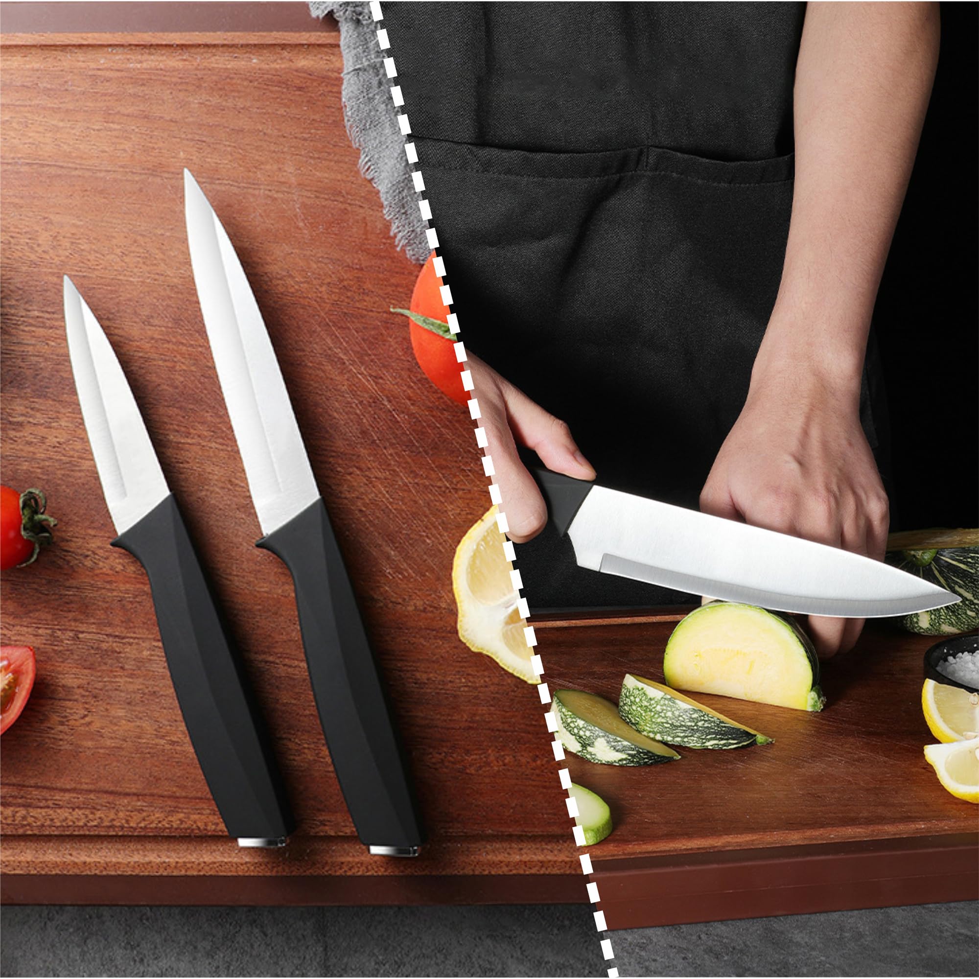 Knife Set, 6 pcs Black Kitchen Knife with Matte Acrylic Stand, Chef Knife Set Professional Home Essentials for New Apartment Kitchen Tool Gift Sets (Frosted Black)
