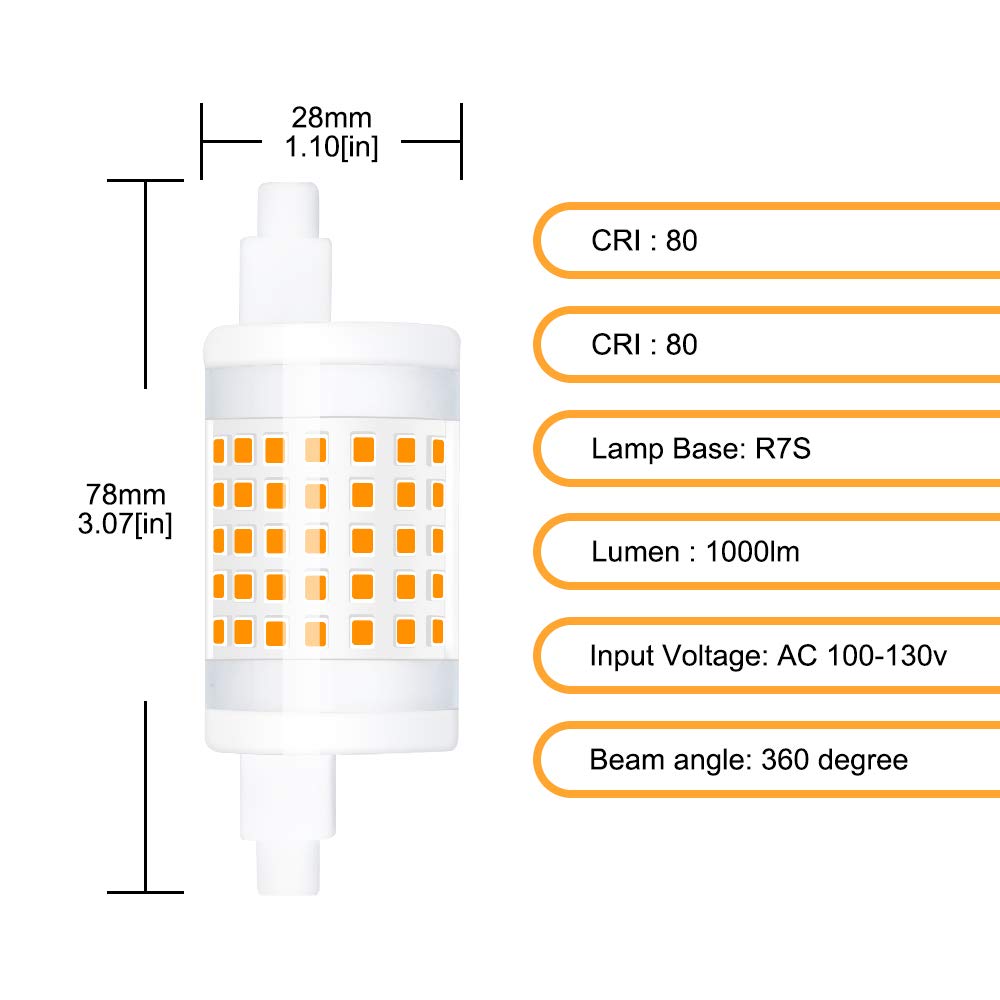 Luxvista Dimmable R7S LED Bulb Daylight J78 T3 LED Bulb, 10W J78 Bulb (100W R7S Halogen Bulb Replacement), 78mm J-Type Light Bulbs for Ceiling Light Floor Wall Lamps Security Lights