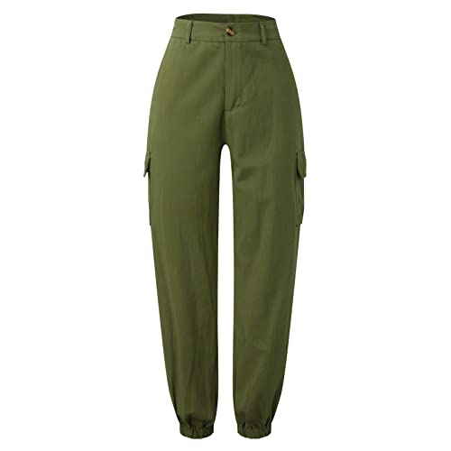 Ljdkusp Cargo Pants Women High Waist Stretch Military Combat Pants with Multi Pockets Workout Hiking (1-Army Green, L)